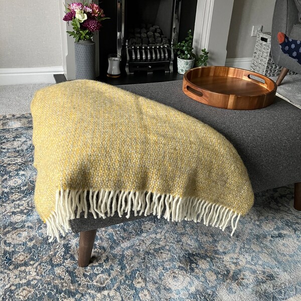 Raspberry Pink and Sage Green Illusion Weave Pure New Wool Blanket ...