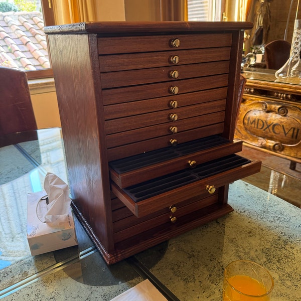 Large Coin Cabinet With 10 Drawers in Flocked Red or Italian First ...