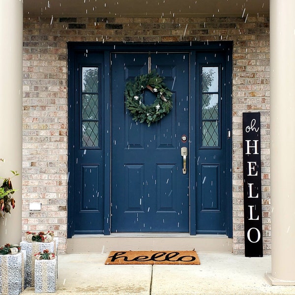 Oh Hello Vertical Welcome Sign White | Entryway Sign | White Front ...