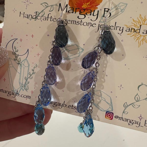Sea Nymph ~ Luxe Ombré Waterfall Earrings With Rare Crystals, Sterling ...