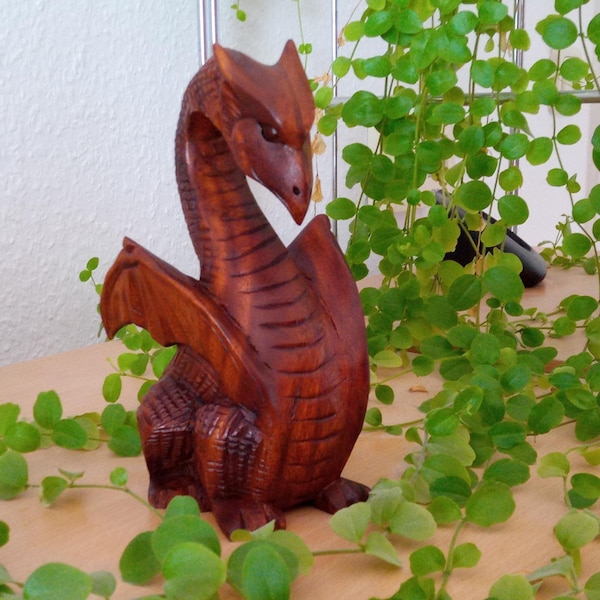 Calm Dragon Statue, Wooden Dragon, Fantasy Animal, Wood Carved, Unique ...