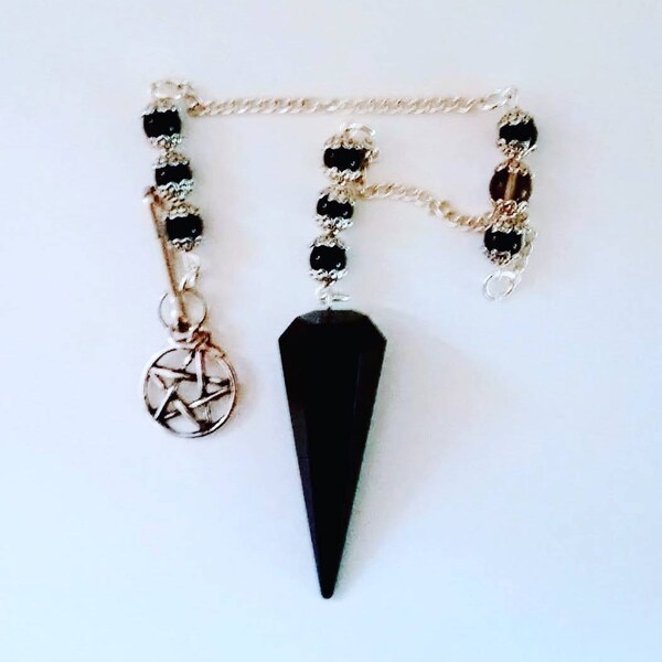 Black Tourmaline Pendulum With Chain, Faceted (natural Crystal Stone ...