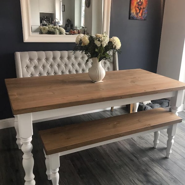 5ft Farmhouse Dining Table Set. Rustic Table With Bench and 4 Chairs ...