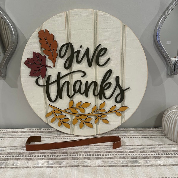 Give Thanks Door Sign, Fall Door Hanger, Autumn Fall Leaves, Rustic ...