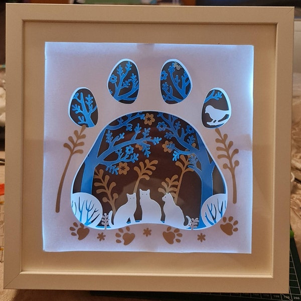 2,3,4 Cats Paw Shadow Box SVG, 3d Papercut SVG, Layered Paper Art ...