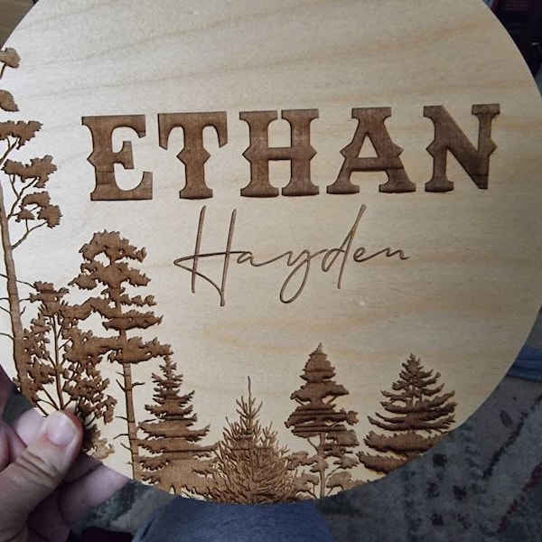 Baby Name Announcement Sign With Trees / Wooden Birth Announcement ...