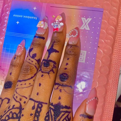 Ombre White Saturn Crystal Hand Painted Nails /y2k Nails /custom Press ...