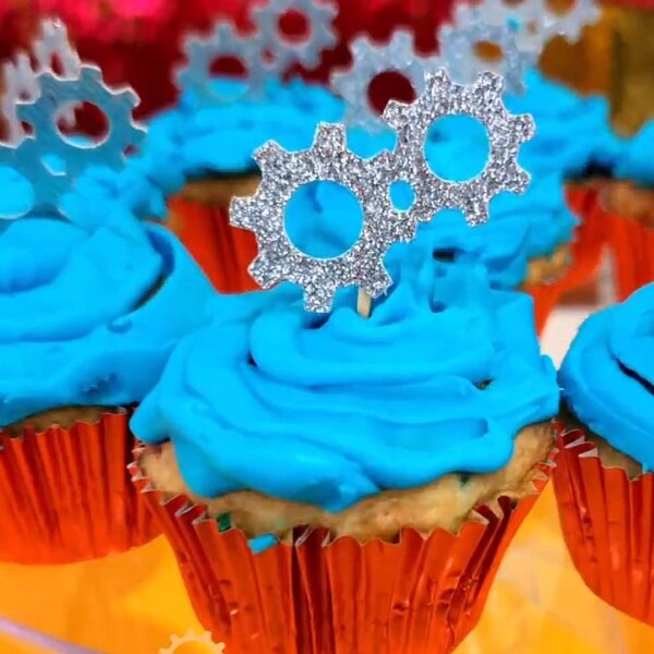 Gear Cupcake Toppers, Robot Food Picks, Steampunk Party Decorations ...
