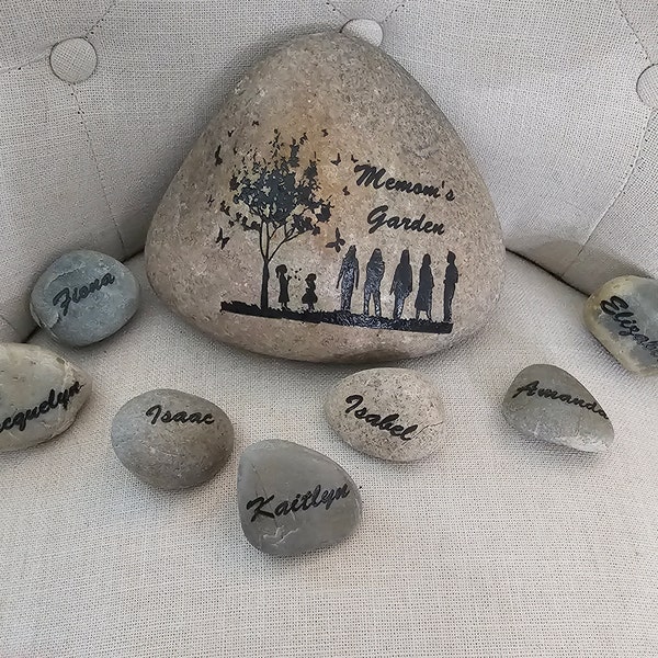 7in Grandma Garden Rock 3in Name Stones Add Kids Custom Order Carved ...