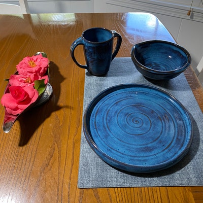 Comfort Handle Mottled Blue Mug - Etsy