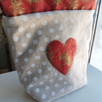 Heart Drawstring Bag Sewing Pattern, Easy Applique Fabric Project ...