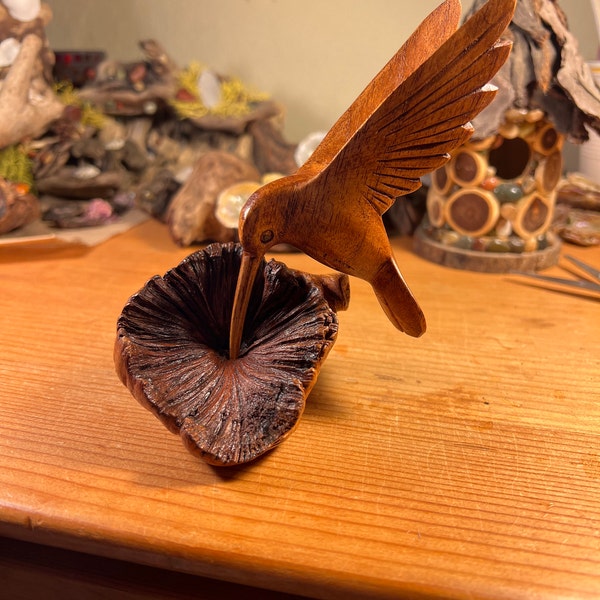 Bird Building Nest Stained Wooden Sculpture Handmade Unique Gift L Home ...