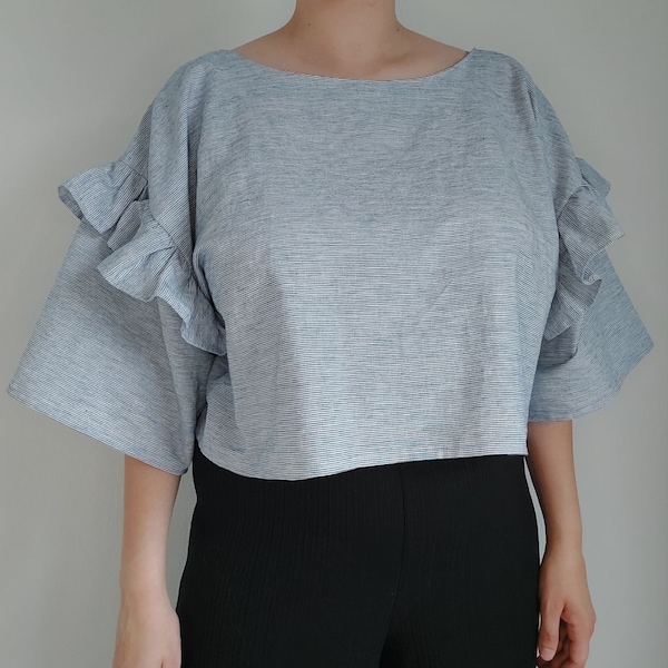 Drop Shoulder Ruffle Sleeve Top Sewing Pattern - Etsy