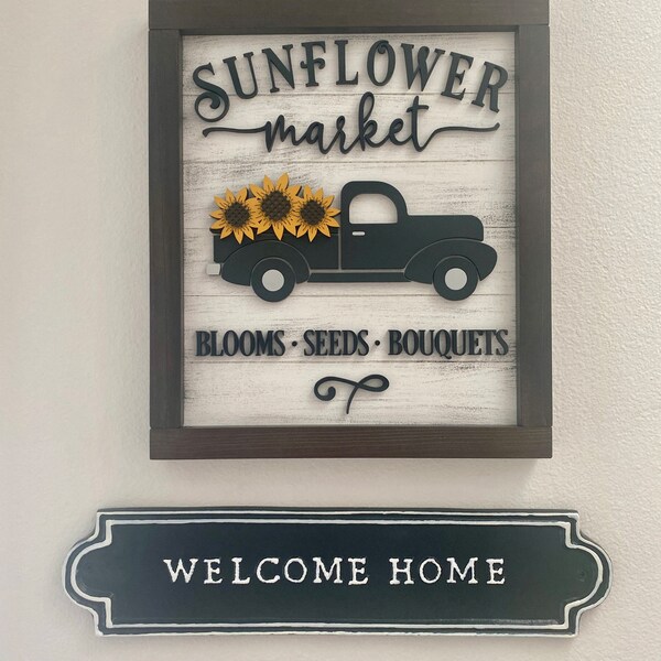 Sunflower Sign, Truck Sign, Sunflower Decor, 3D Sign, Fall Sign, Autumn ...