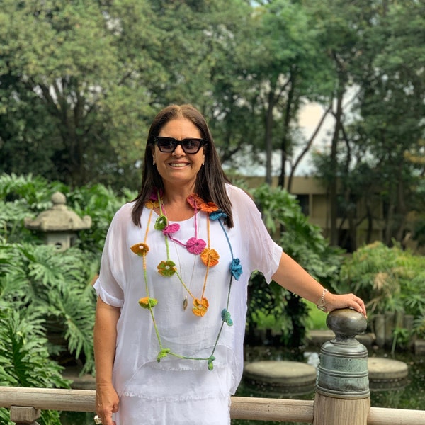 Woman Crochet Lariat Scarf, Flower Lariat Scarf, Long Necklace ...