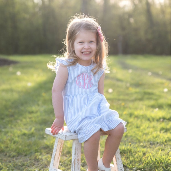 Monogram Seersucker Dress, Seersucker Dress, Monogrammed Seersucker ...