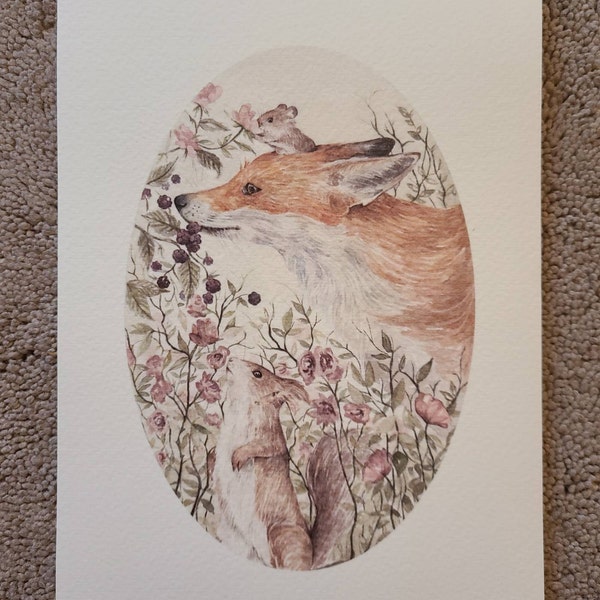 Cottagecore Fox, Fox Lover Gift, Woodland Animal Art, Fox Art Print ...