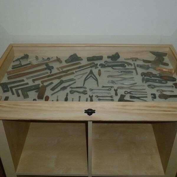 42 X 14 X 2 1/2 Wooden Shadow Box / Hinged Glass Lid / Display Case Box ...