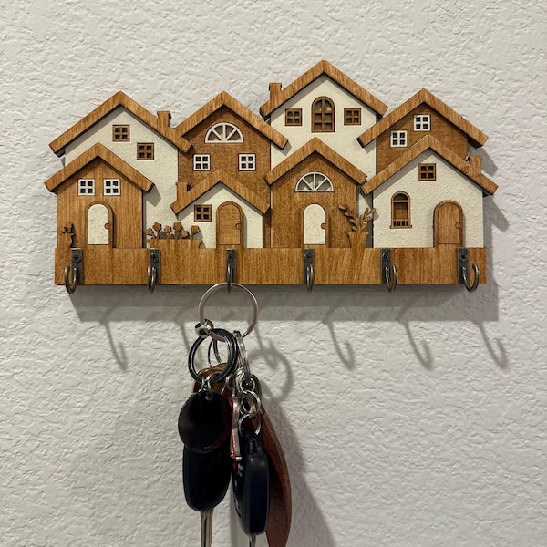 Handcrafted Wooden House Key Holder – Rustic Cottage Wall Decor With 6 ...