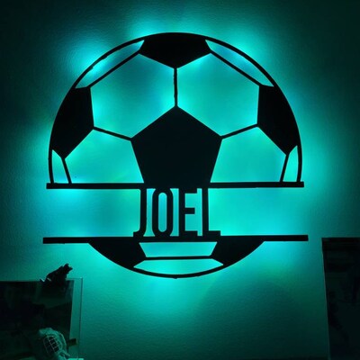 Personalized Soccer LED Metal Art Sign / Light up Soccer Ball Name ...