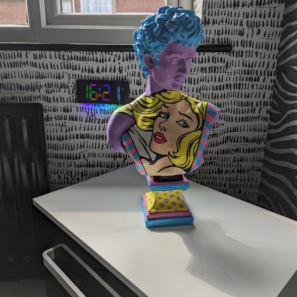 Pop Art Woman Bust With Gum, Modern Orange Haired Handmade Statue ...