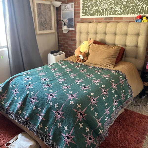 Green and Pink Floral Scandi Striped Woven Cotton Throw Blankets - Etsy
