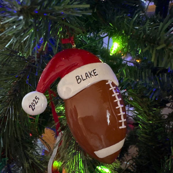 Personalized Football With Santa Hat Sports Christmas Ornament - Etsy