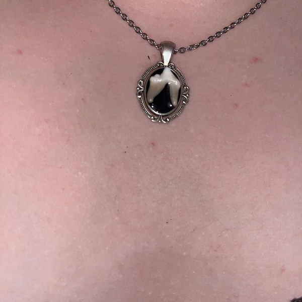 Cameo Tooth Necklace Real Bone Jewelry Baroque Gothic Taxidermy Vulture ...