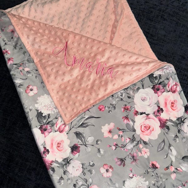 Personalized Baby Blanket, Floral Blanket for Girl, Floral Minky ...