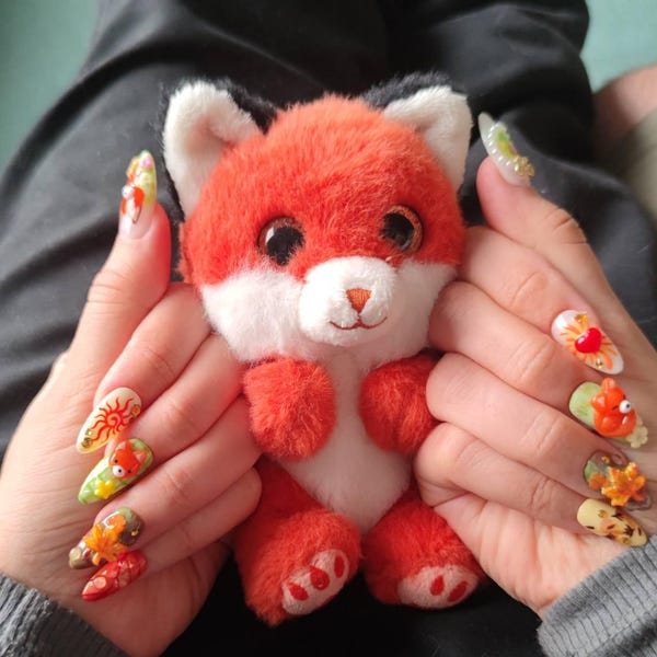 Autumn Fox Press on Nails, 3D Kawaii Animal Nail Art, Fall Woodland ...