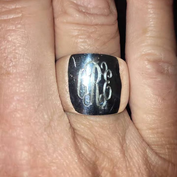 925 Sterling Silver Monogram Signet Cigar Band Dome Ring, Engravable ...