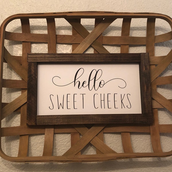 Hello Sweet Cheeks Rustic Farmhouse Bathroom Wood Sign, Funny Humor ...