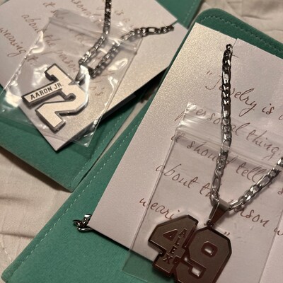 Custom Engraved Number Necklace With 3mm Rolo Chainpersonalized Sport ...