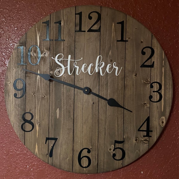Family Name Wood Wall Clock, Cursive Wall Clock, Personalized Farmhouse ...