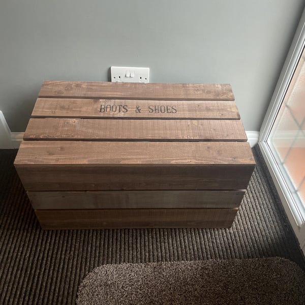 Large Boot & Shoes Lidded Box Vintage Style Reproduction Wooden Bushel ...