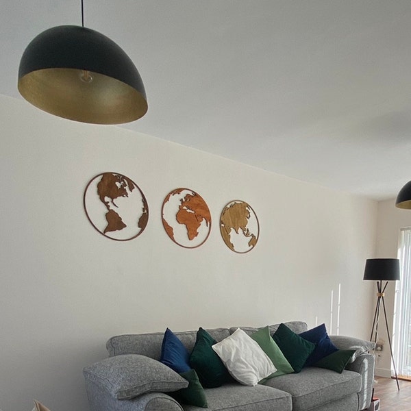 Set of 3 Maps, Wooden World Map, Wood World Map, Round Wold Map Wall ...
