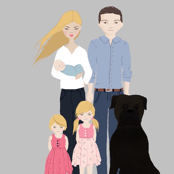 Custom Digital Family Portrait Drawing, Illustration, Family Portrait ...