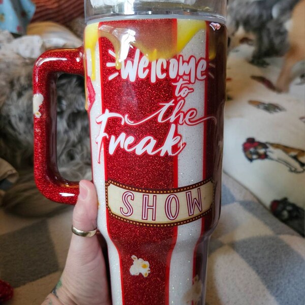 Freak Show Popcorn Tumbler: 3D Topper, Glitter Stainless Steel Cup - Etsy