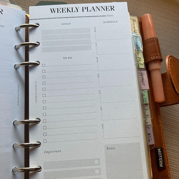 Sheer Linen Planner Dashboard: 'plans' Luxe Minimal A5 Planner Inserts ...