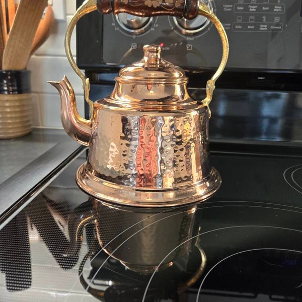 Large Handmade Copper Tea Kettle, Stovetop Teapot, Traditional Ottoman ...