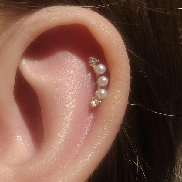 14k Solid Gold Vertical Helix Piercing Five Bezel Sparkle Bubble Stud ...