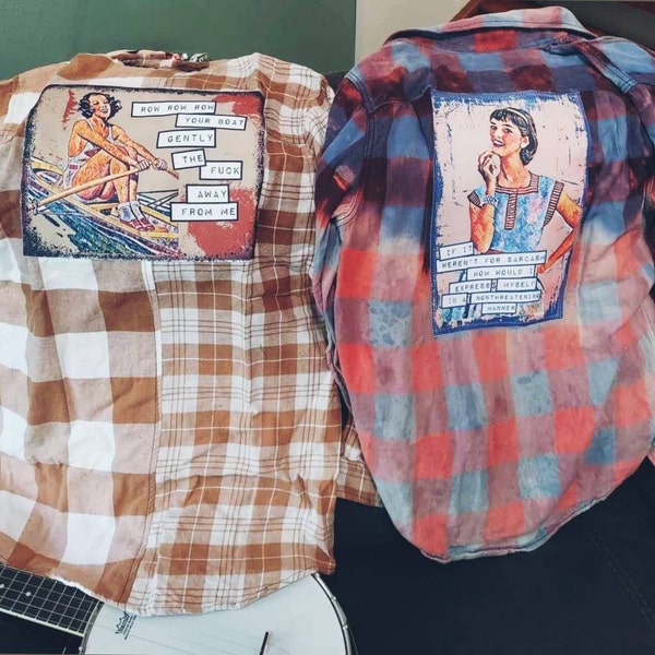 Retro Vintage Housewife Funny Meme Flannel Shirt Boho Hippie Unique ...