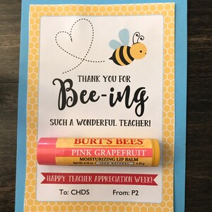 Teacher Appreciation Card Thank You for BEEING My Teacher Lip Balm ...