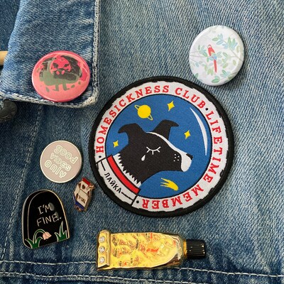 Space Dog Laika Iron-on Woven Patch Homesickness Club Lifetime Member ...