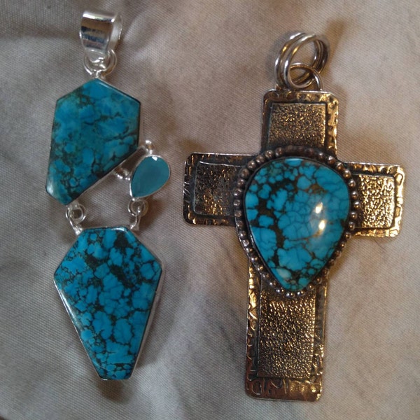 Natural Turquoise Cross 925 Sterling Silver Pendant Turquoise Gemstone ...
