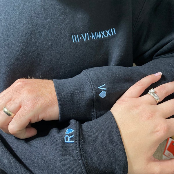Custom Embroidered Date Sweatshirt | Custom Anniversary Sweater | Roman ...