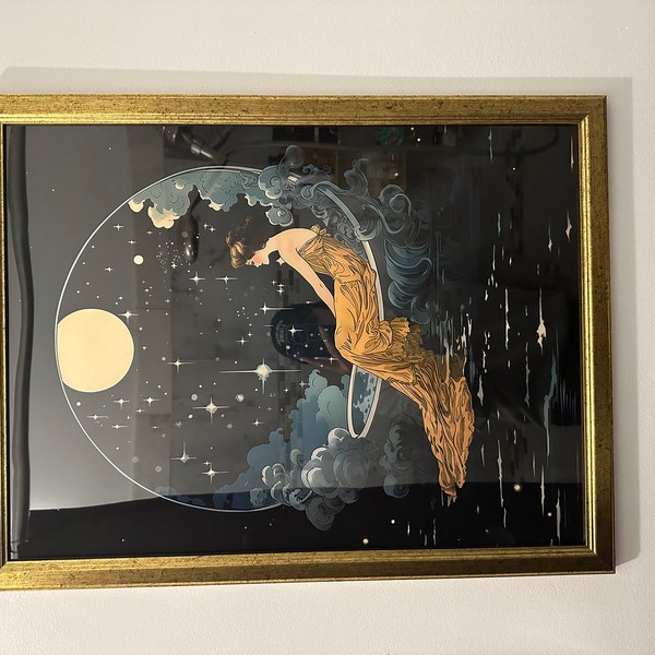 Art Nouveau Celestial Moonlit Bathing Lady Poster - Etsy
