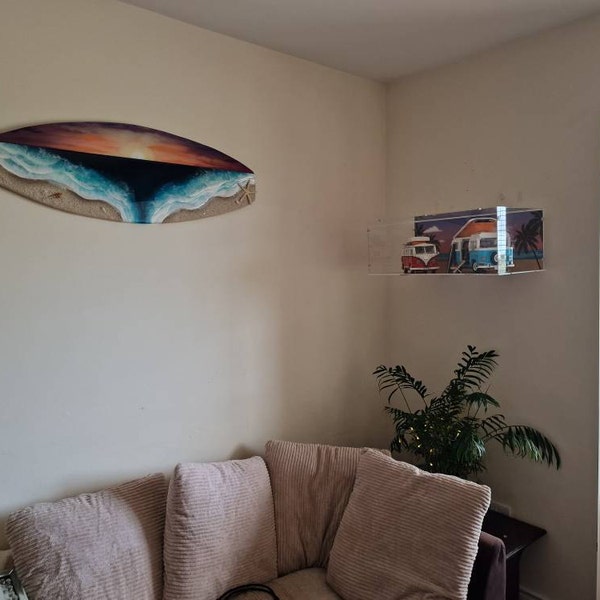 Corner Oak Floating Shelf With Sea Wave Resin Decor 30 Cm Deep, Oak ...