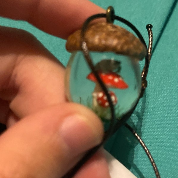 Acorn Mushroom Frog Terrarium Necklace, Goblincore Necklace With Moss ...
