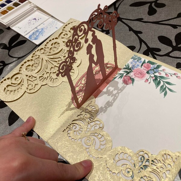 Sliding Bride Wedding Invitation, Moden Luxury Personalized Caricature ...